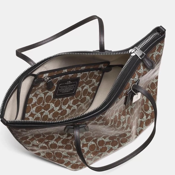 Coach | Bags | Coach Taxi Zip Top Tote Signature Coated Canvas Brown ...